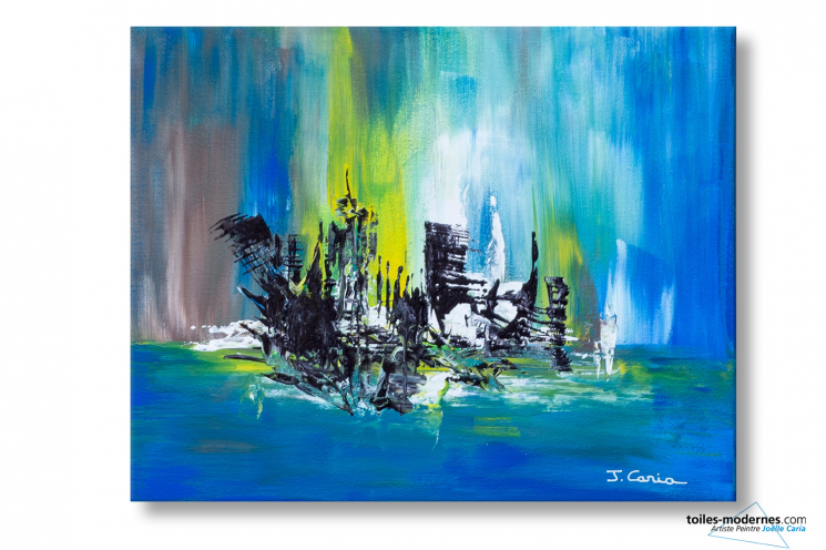 Tableau Bleu marron abstrait Ville magique moderne