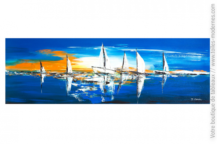 Tableau marine bleu : Le soir sur la mer